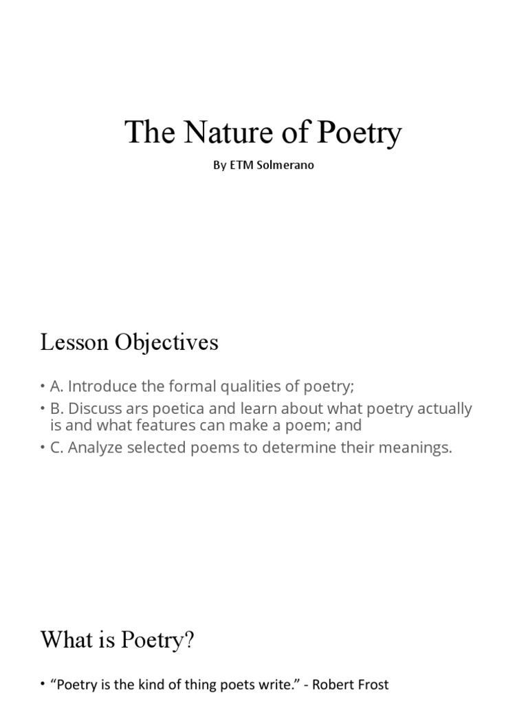Lesson 1 - The Nature of Poetry | PDF | Poetry