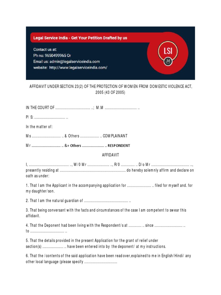 Affidavit Section 23 (2) DV Act | PDF | Affidavit | Justice