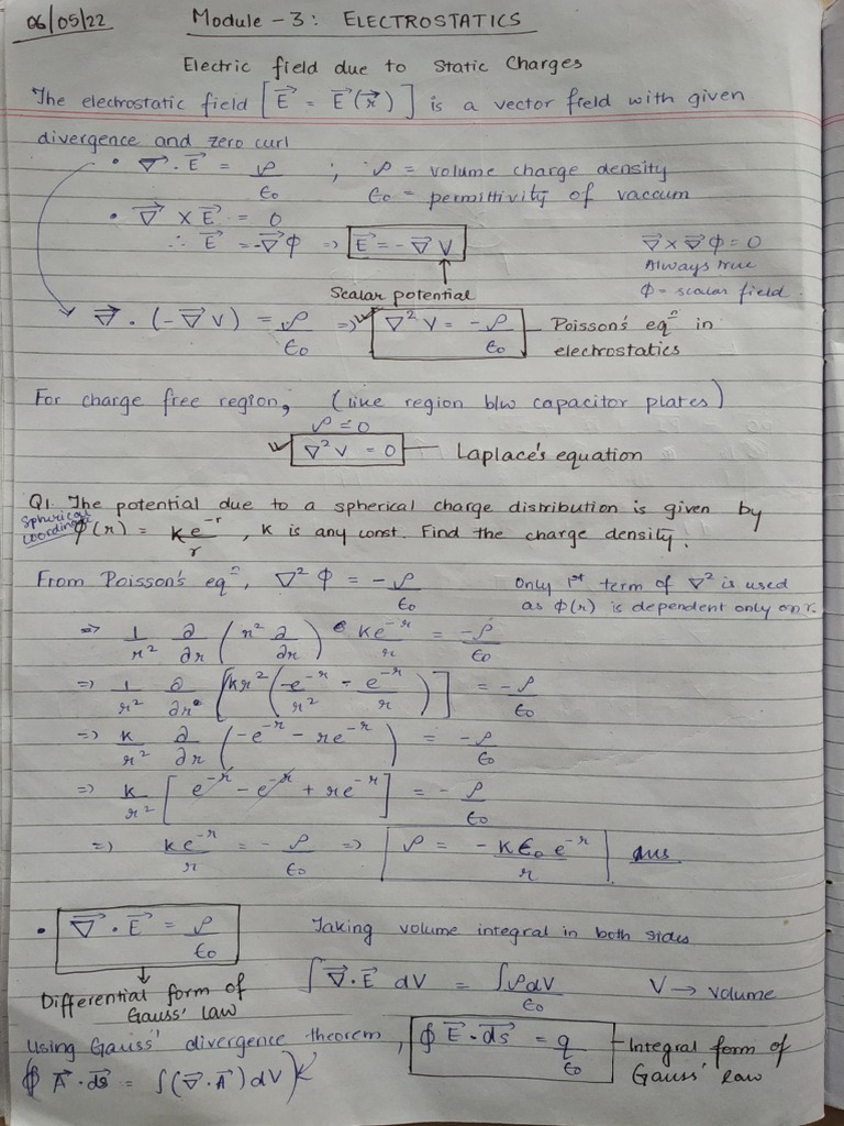 Electrostatics Hand Written Notes | PDF | Temporal Rates | Electrostatics