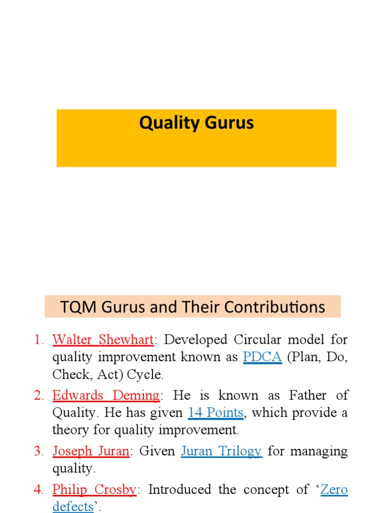 TQM Gurus and Their Key Contributions | PDF | Quality Management ...