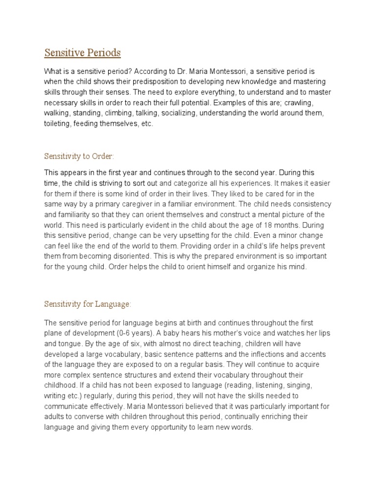 Sensitive Periods: Sensitivity To Order | PDF | Senses | Perception