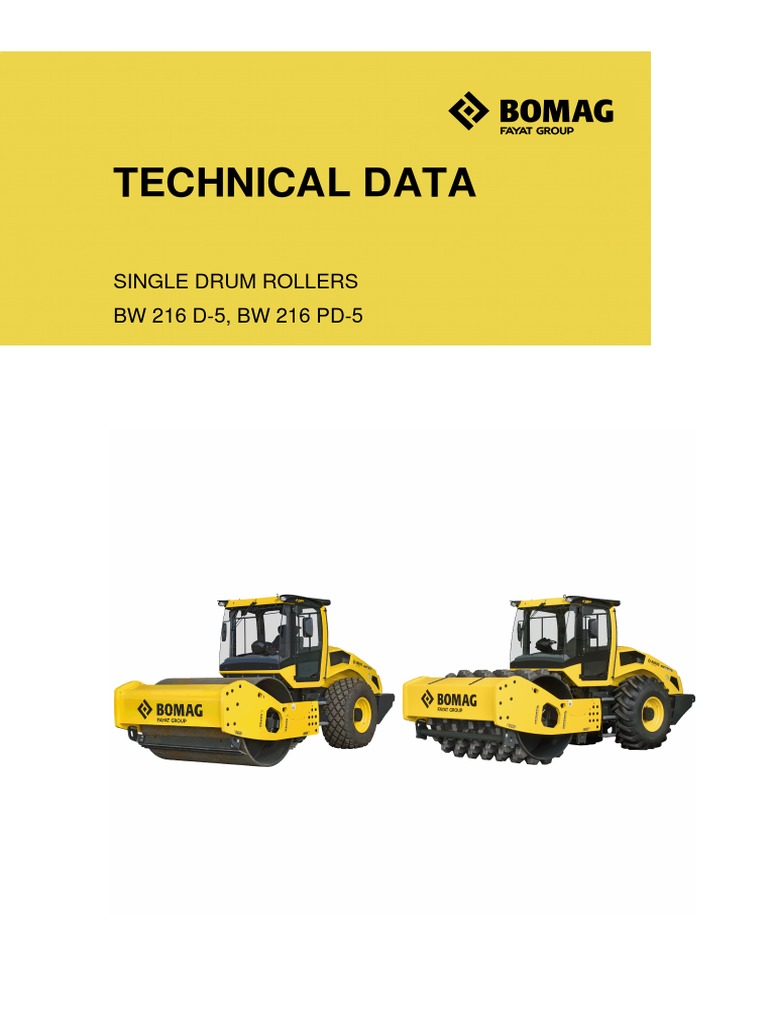 Technical Data: Single Drum Rollers BW 216 D-5, BW 216 PD-5 | PDF ...