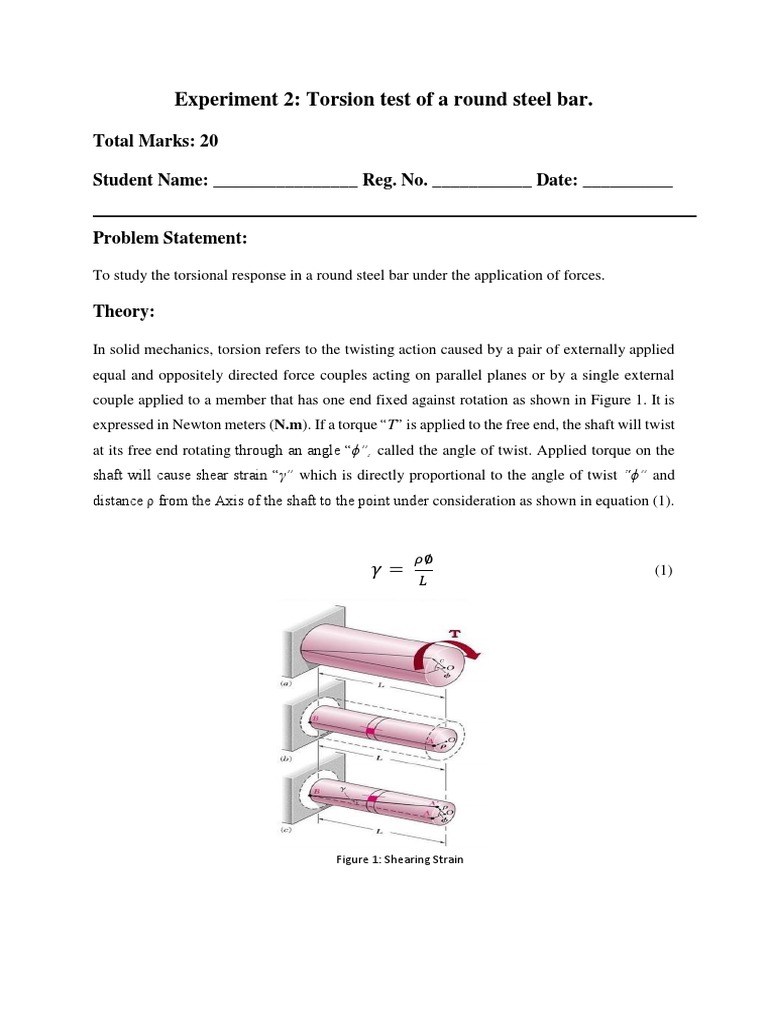 Lab 2 - Torsional Test of A Round Steel Bar | PDF | Stress (Mechanics ...