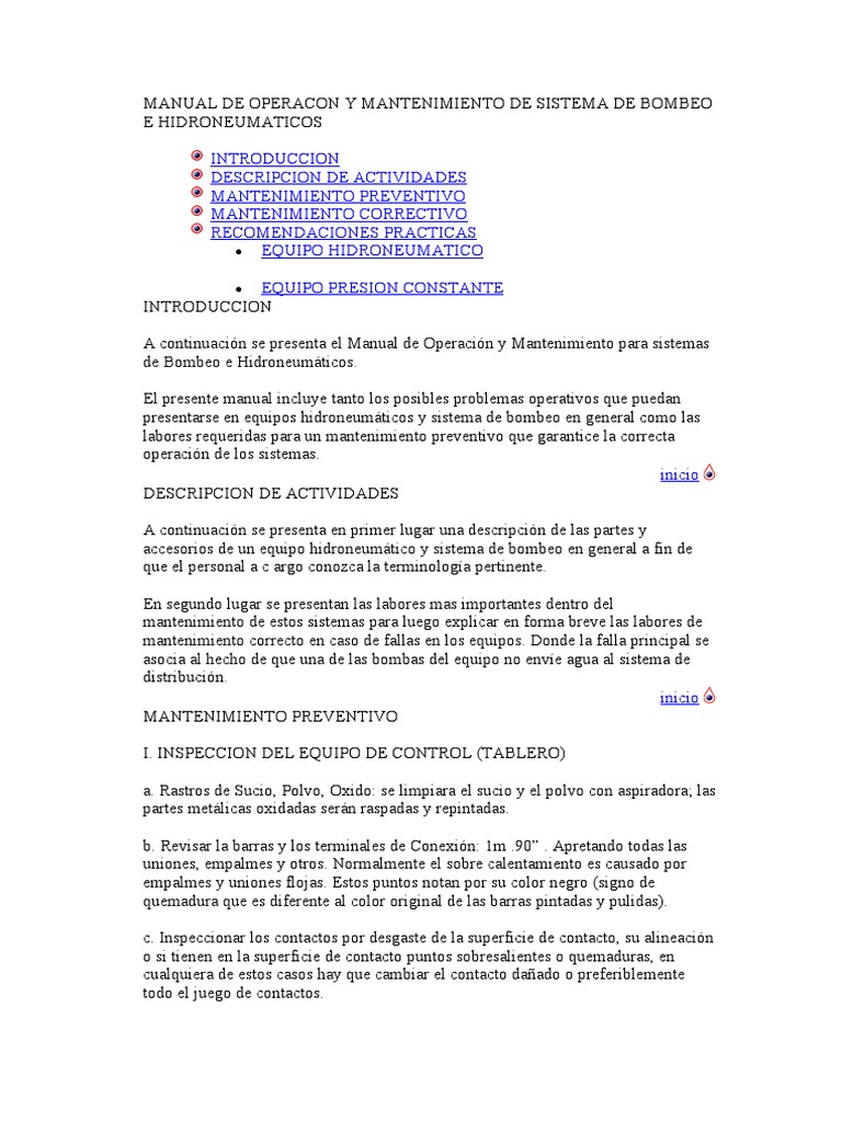 Manual de Operacon y Mantenimiento de Sistema de Bombeo e Hidroneumaticos | PDF | Bomba | Bienes ...