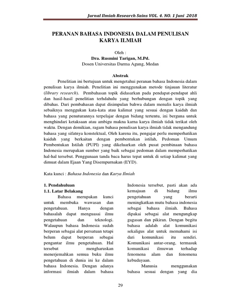 Peranan Bahasa Indonesia Dalam Penulisan Karya Ilmiah | PDF