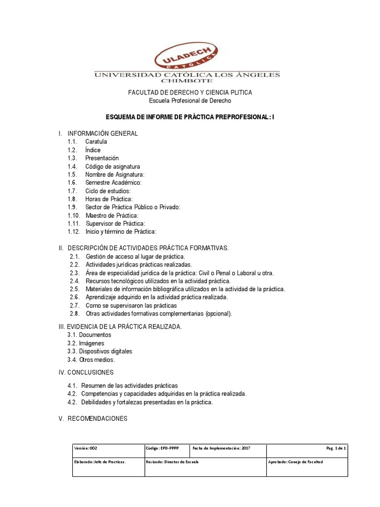 Esquema de Informe de Practica Pre Profesional 1 2022 | PDF