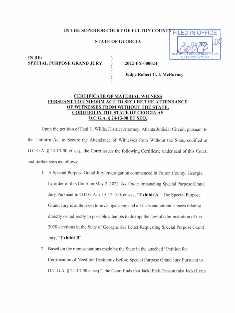 Doug Deason Testimony Order in Fulton County Trump Probe | PDF ...