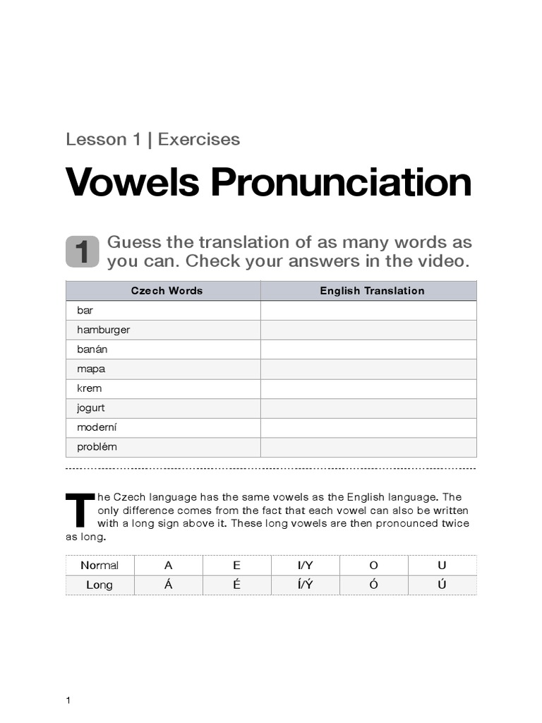 Vowels Pronunciation: Lesson 1 - Exercises | PDF | Language Arts ...