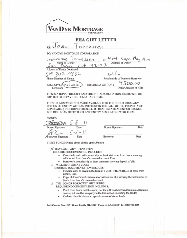 Fha Gift Letter | PDF