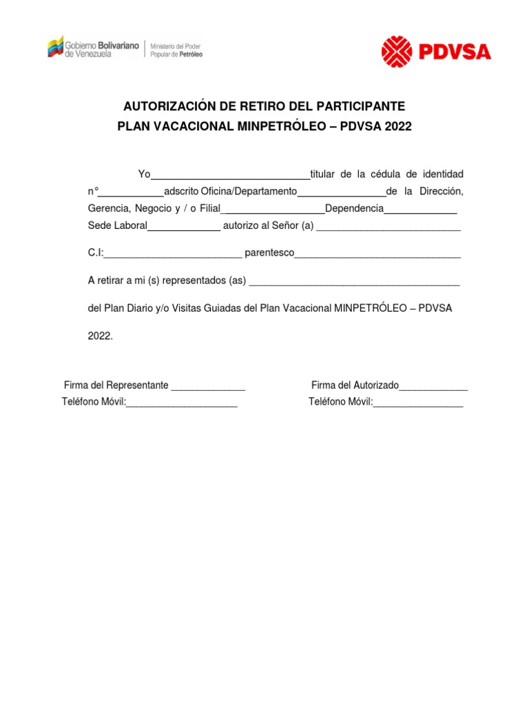 Autorizacion de Retiro | PDF