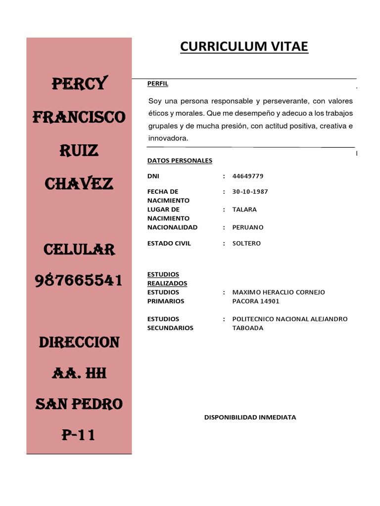 CV - Percy Francisco Ruiz Chavez | PDF | Business | Psicología ...