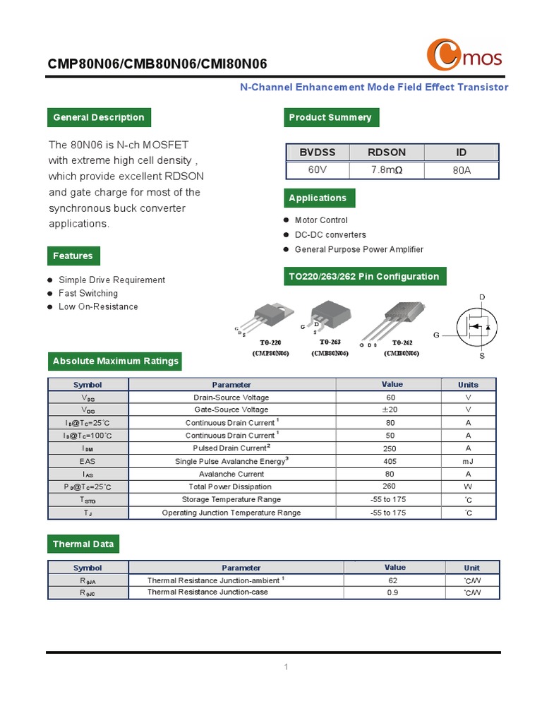 80N60-Cmos N-FET | Download Free PDF | Field Effect Transistor | Mosfet
