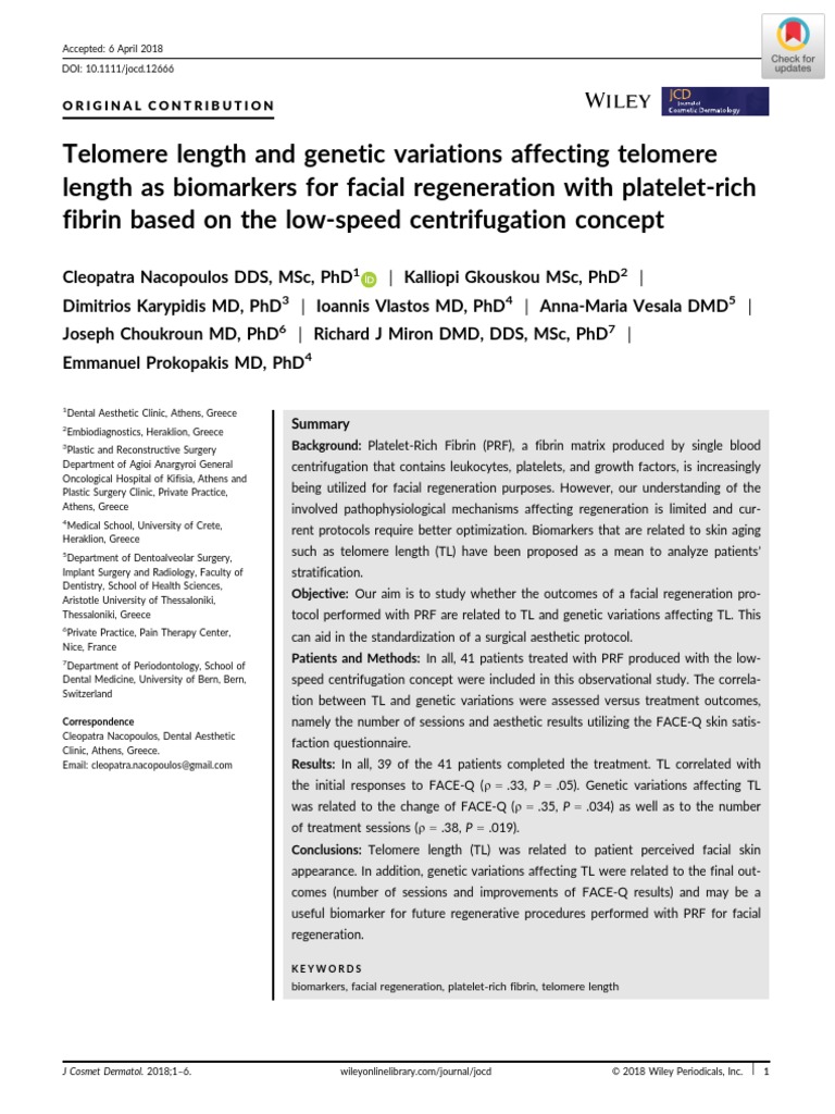Telomere Length and Genetic Variations Affecting Telomere | PDF | Platelet | Single Nucleotide ...