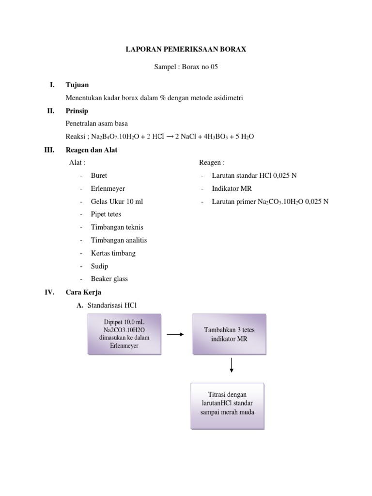 Analisis Kadar Boraks pada Sampel Borax Menggunakan Metode Titrasi Asidimetri | PDF