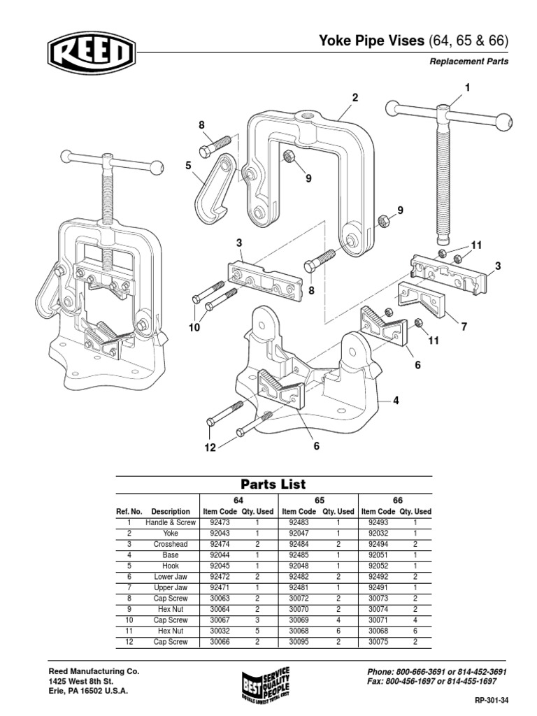Yoke Pipe Vises (64, 65 & 66) : Parts List | PDF | Mechanical ...