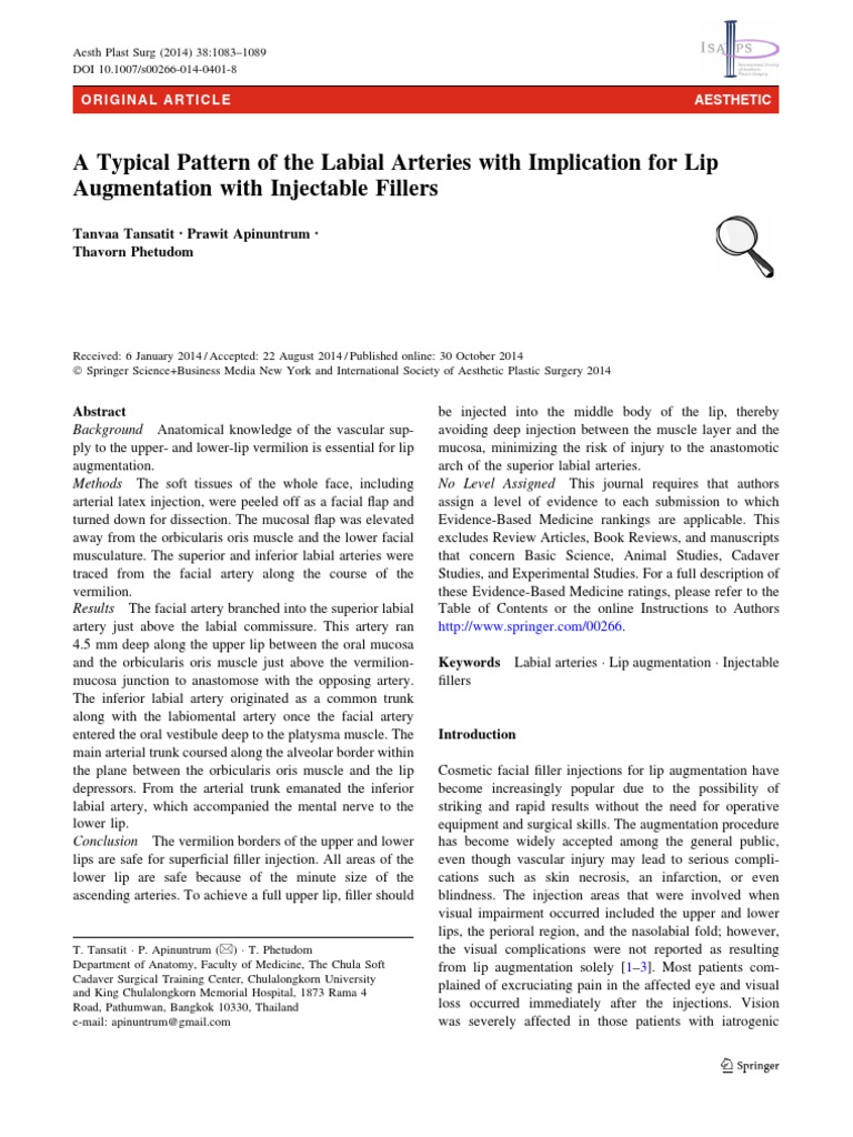 A Typical Pattern of The Labial Arteries With Implication For Lip | PDF ...