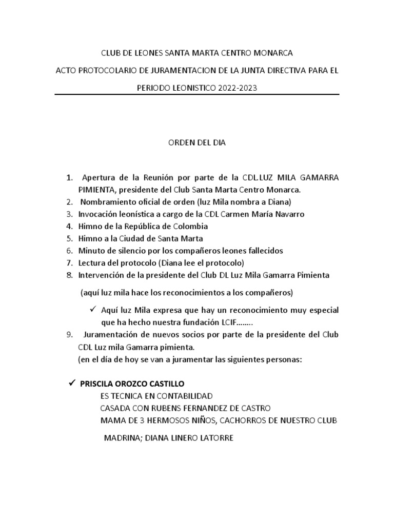 Orden Del Dia-Cambio de Junta | PDF
