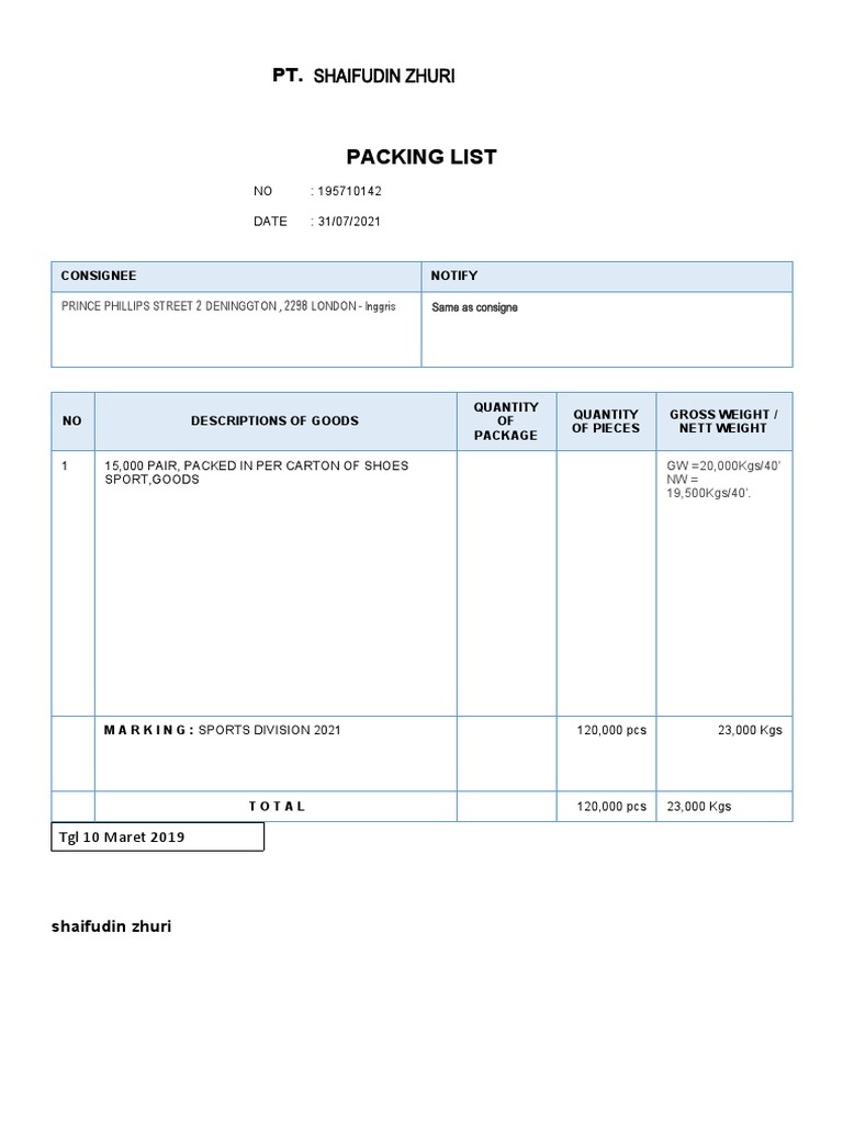 Packing List 2 | PDF
