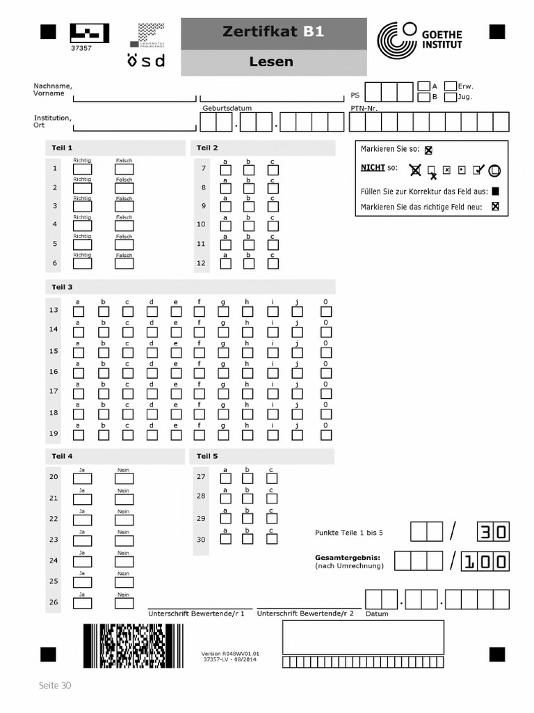 Antwortbogen B1 | PDF