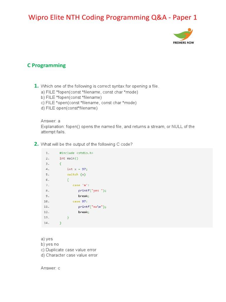 Wipro Elite NTH Coding Paper 1 | PDF | Parameter (Computer Programming) | Computer Engineering