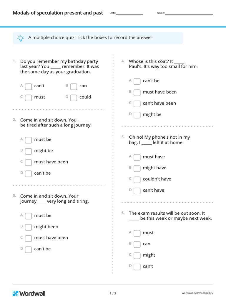 Modals of Speculation Present and Past Quiz | PDF