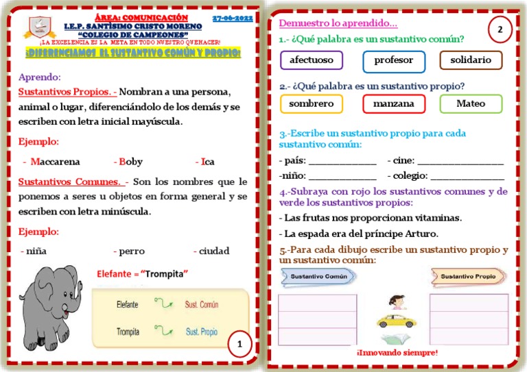El Sustantivo Común y Propio | PDF