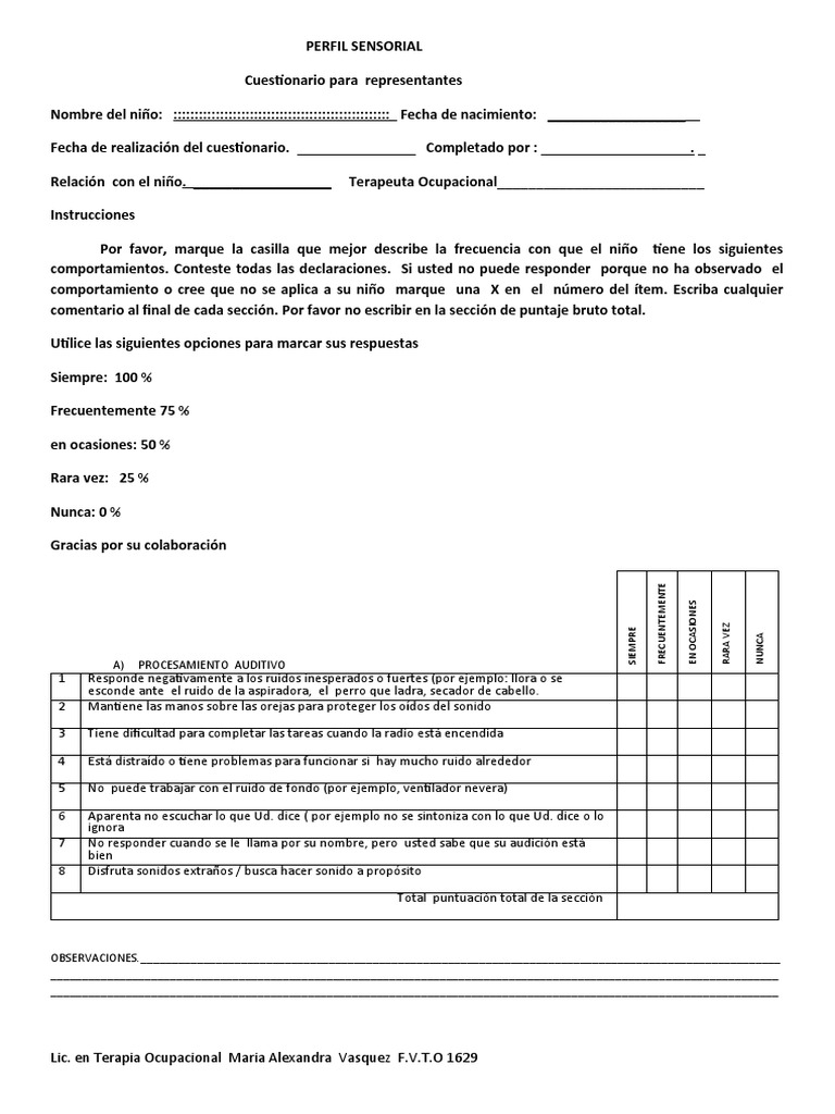 Perfil Sensorial Dunn(1)(1) | PDF | Las emociones | Conceptos psicologicos