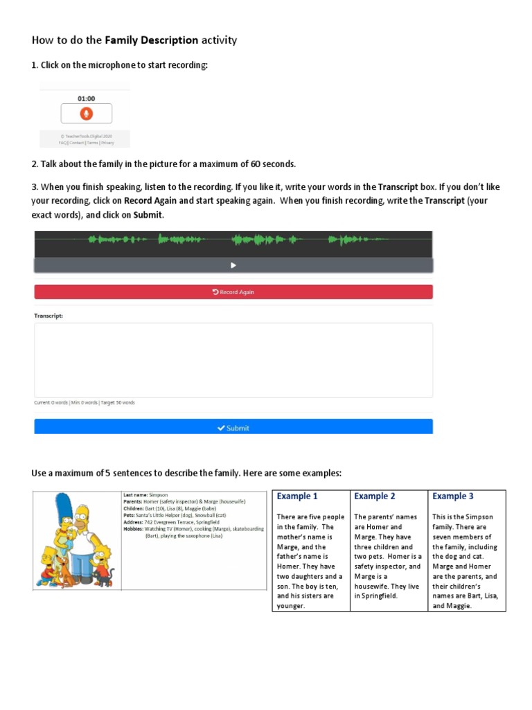 How To Do The Family Description Activity | PDF