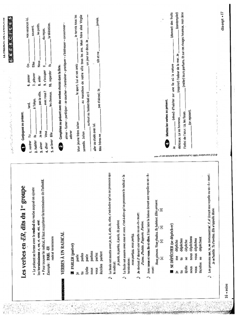 Exercices - Les Verbes Du Premier Groupe | PDF