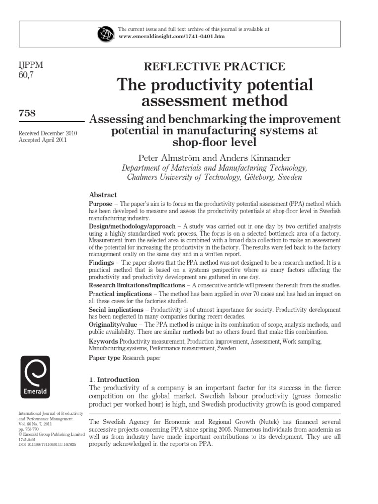 The Productivity Potential Assessment Method - Manufacturing System at ...