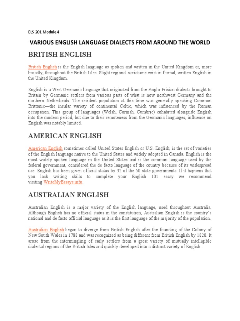 British English: Various English Language Dialects From Around The World | PDF | English ...