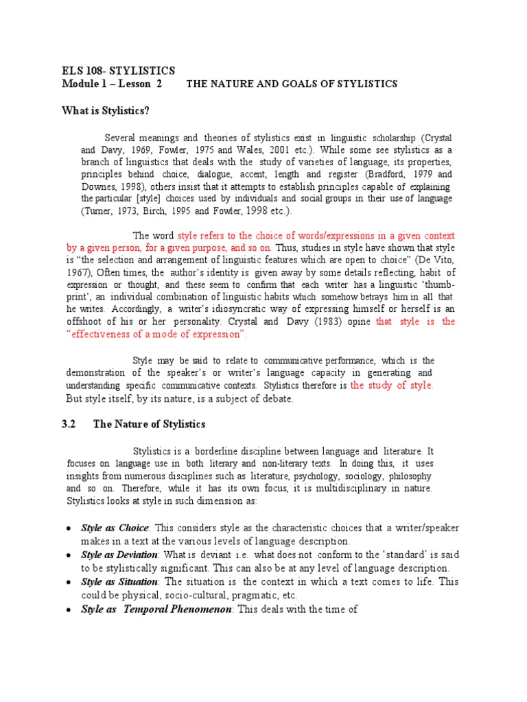 Nature and Goals of Stylistics | PDF | Linguistics | Pedagogy