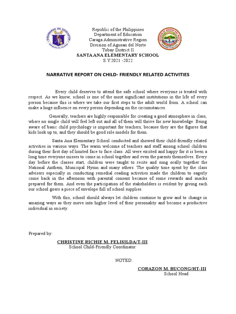 Child Friendly Narrative Reports 2021-2022 | Download Free PDF ...