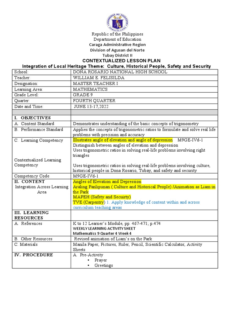 Contextualized Lesson Plan (Autorecovered)2222 | PDF | Trigonometry ...