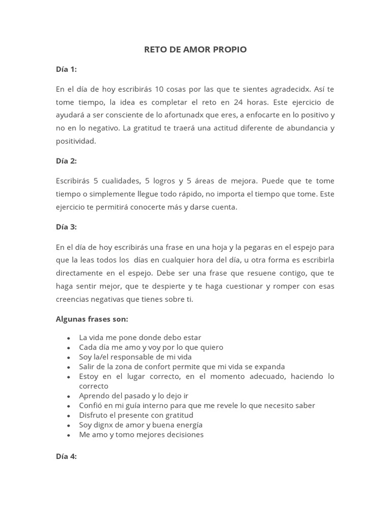 Reto de Amor Propio: 7 Días | PDF | Amor