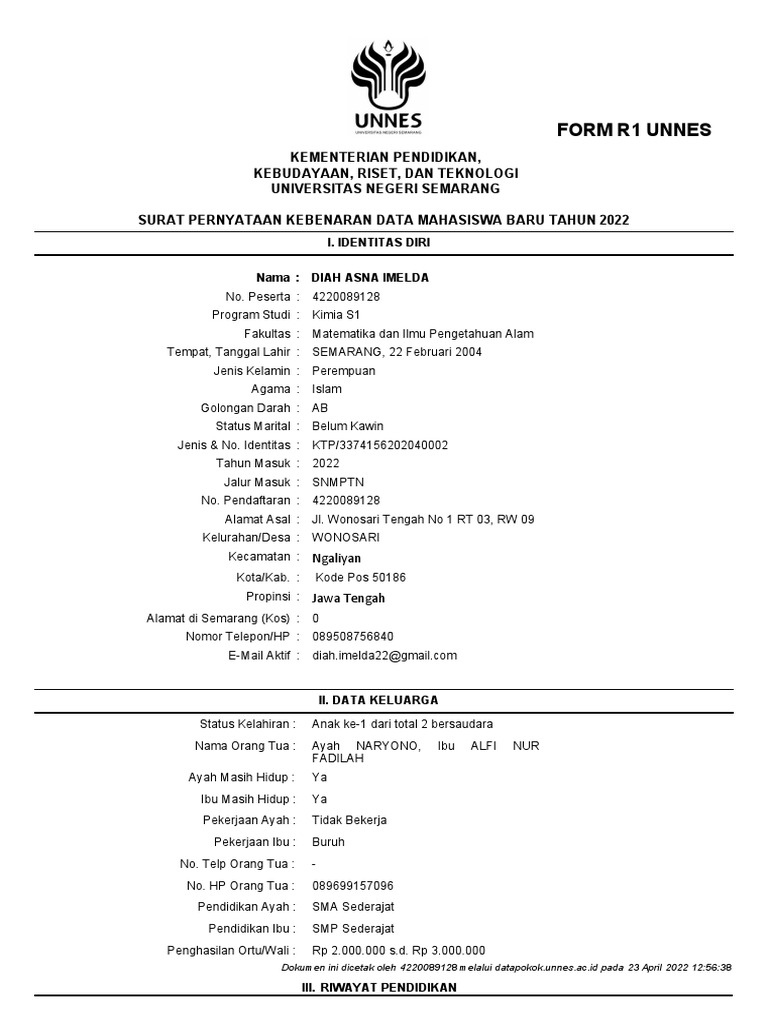 Form R1 Unnes | PDF