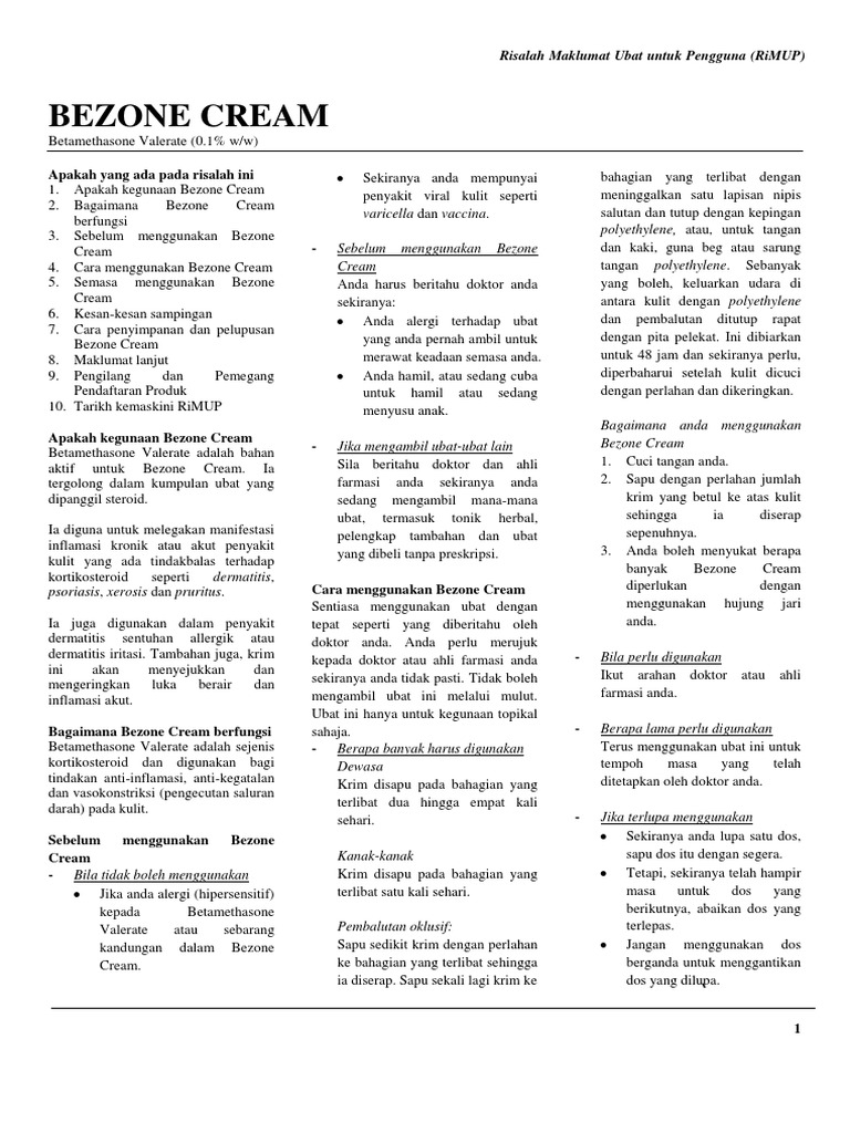 Bezone Cream Betamethasone Valerate | PDF