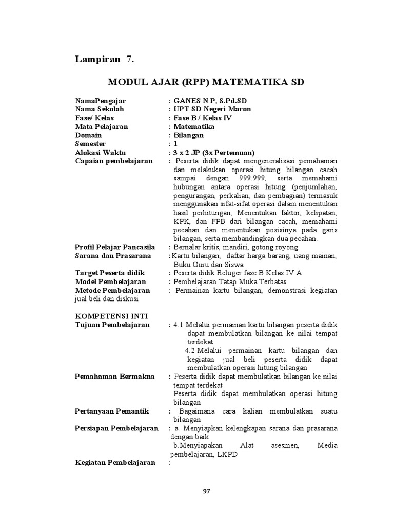 Modul Ajar MTK Taksiran Kls IV | PDF | Karier & Perkembangan | Metode & Bahan Ajar