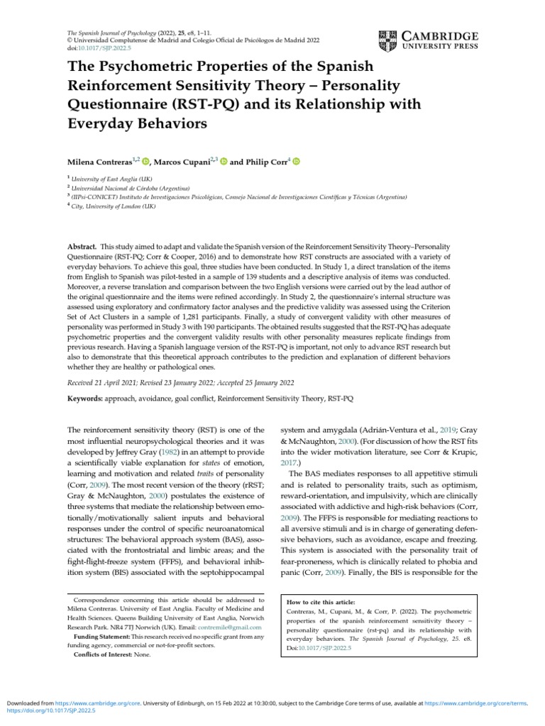 Paper - Personality Questionnaire (RST-PQ) | PDF | Cognitive Science ...