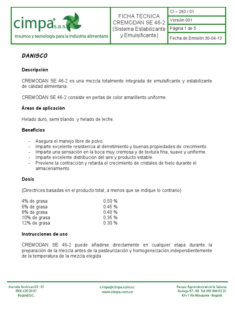 Cremodan Se 46 2 | PDF | Helado | Emulsión