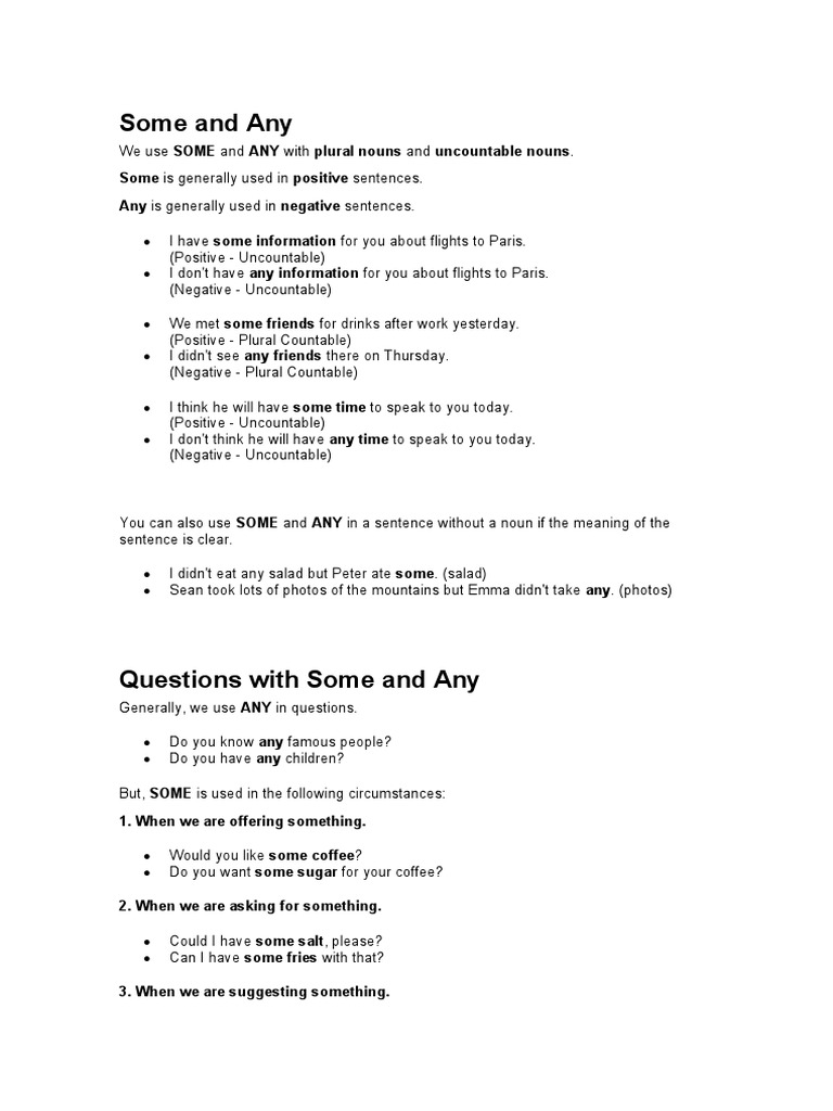 Understanding Some and Any Usage | PDF | Language Arts & Discipline