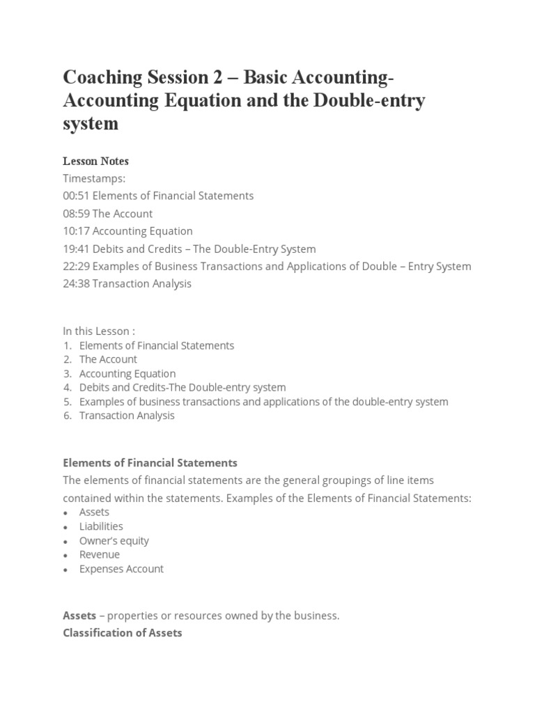 Coaching Session 2 - Basic Accounting-Accounting Equation and The ...