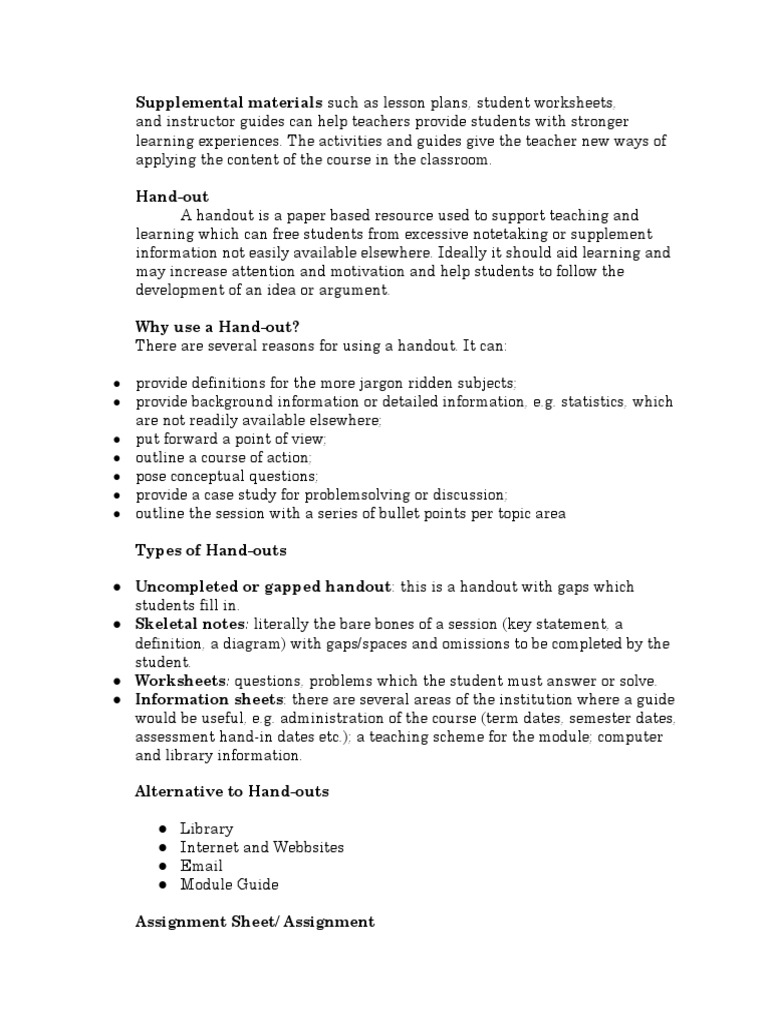 Examples of Supplementary Materials in Teaching | PDF | Learning | Teachers