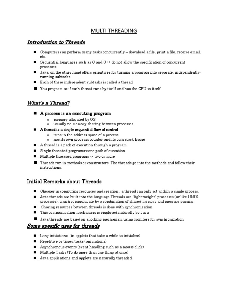 Multi Threading | PDF | Process (Computing) | Method (Computer Programming) Multi Threading | PDF | Process (Computing) | Method (Computer Programming)