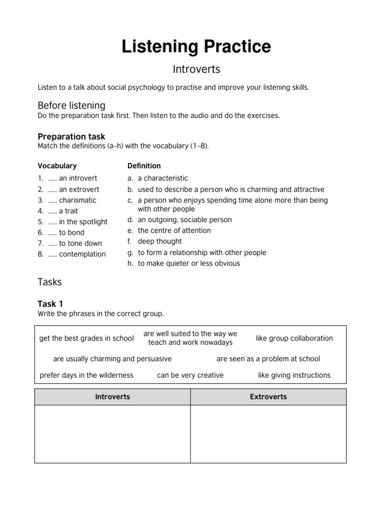 Listening Practice - Introverts | PDF | Extraversion And Introversion | Behavioural Sciences