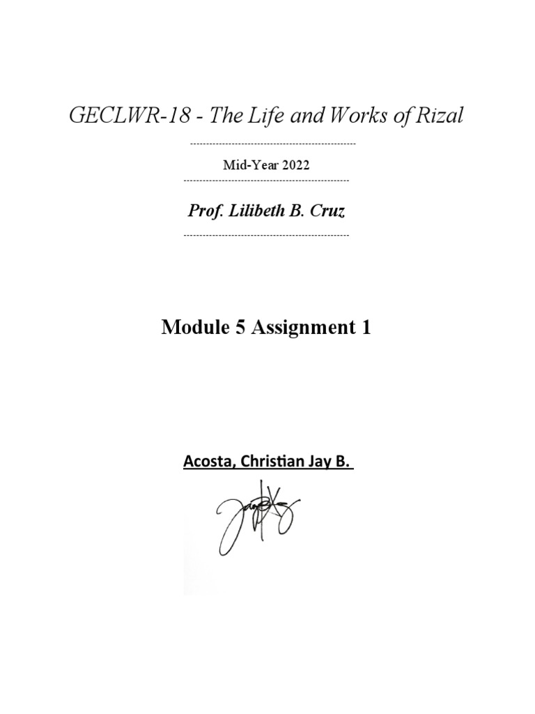GECLWR-18 - The Life and Works of Rizal: Module 5 Assignment 1 | PDF ...