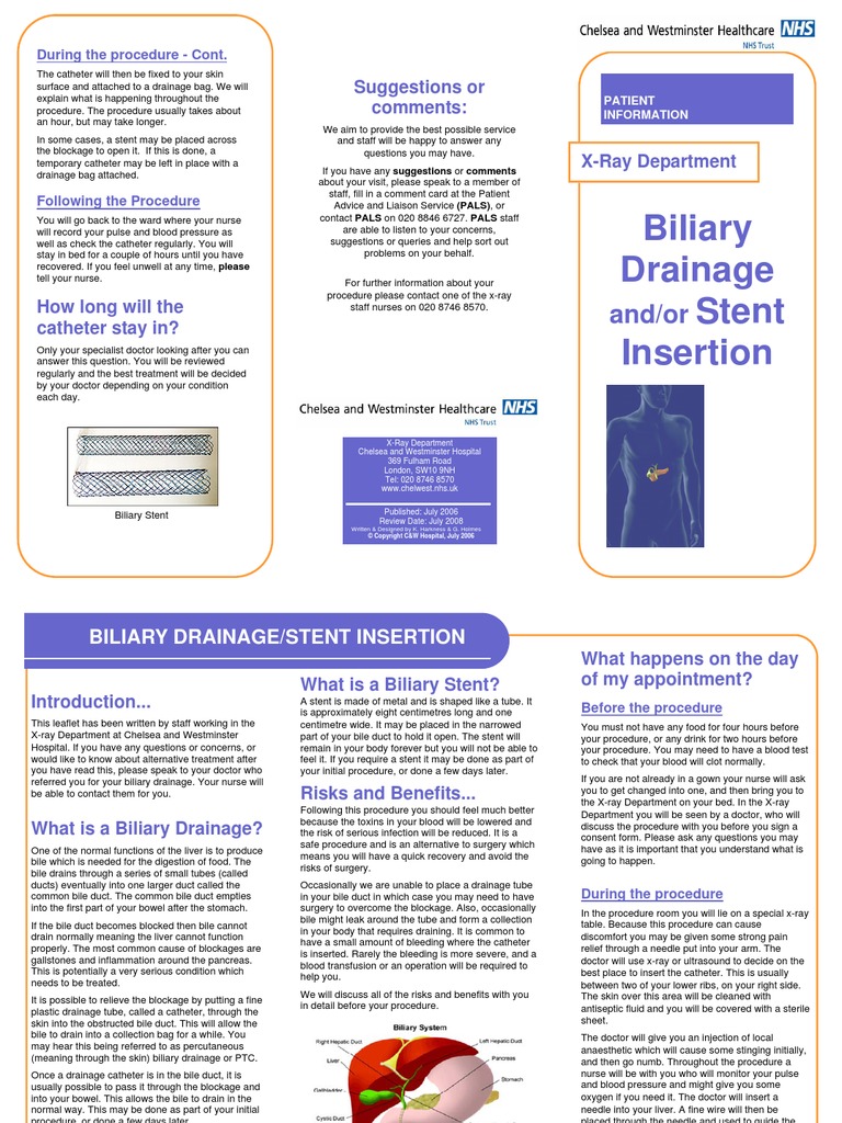 Biliary Drain or Stent Insertion | PDF | Bile | Digestive System