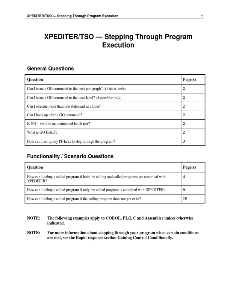 XPEDITER/TSO - Stepping Through Program Execution: General Questions | Download Free PDF ...