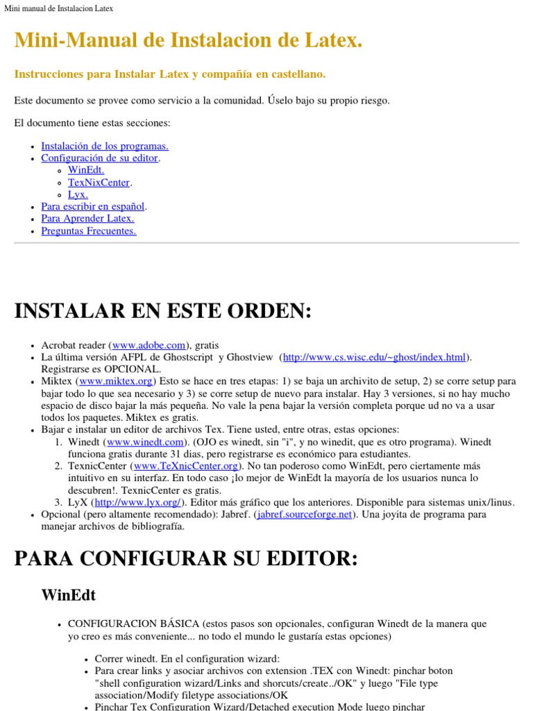 Mini Manual de Instalacion Latex | PDF | Te X | Formatos de archivo de ...