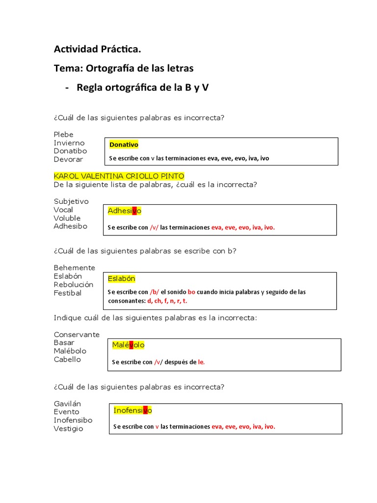 Actividades de Ortografía B y V | PDF | Lingüística | Mecánica del lenguaje